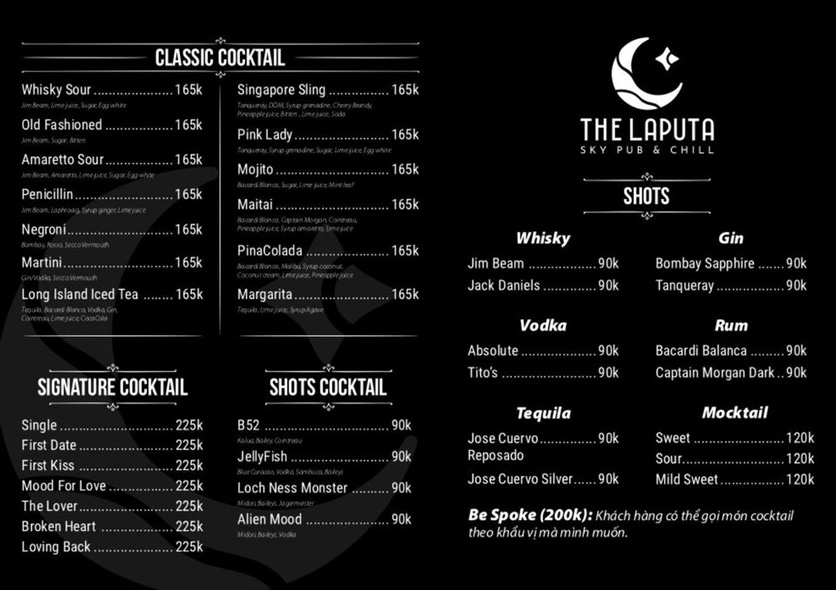 The Laputa Sky Pub & Chill Nguyễn Khang - Menu và ưu đãi PasGo